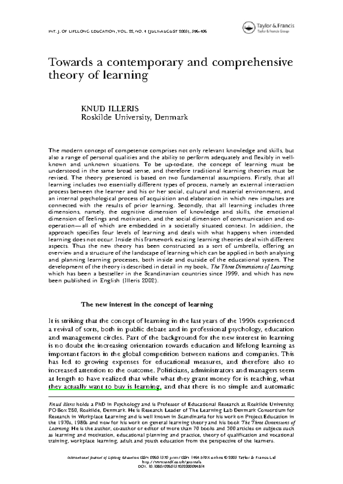 Illeris(03) A Comprehensive Theory of Learning for Modern Education ...