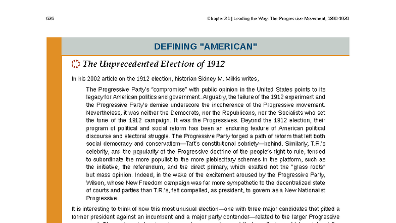 626 Chapter 21: The Progressive Movement & 1912 Election Insights - Studocu