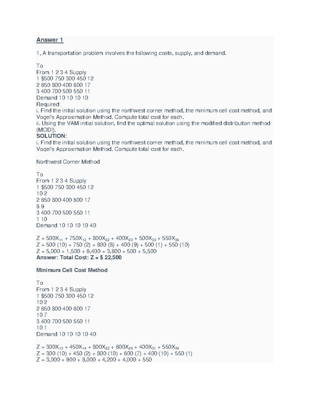 Statistical Programming Solutions: Transportation Problem Methods - Studocu