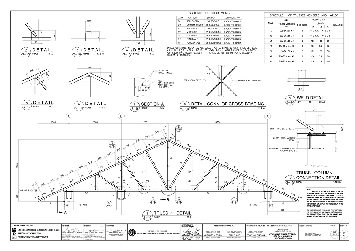 S-10 TRUSS CONNECTION DETAILS FOR STANDARD SCHOOL BUILDING - Studocu
