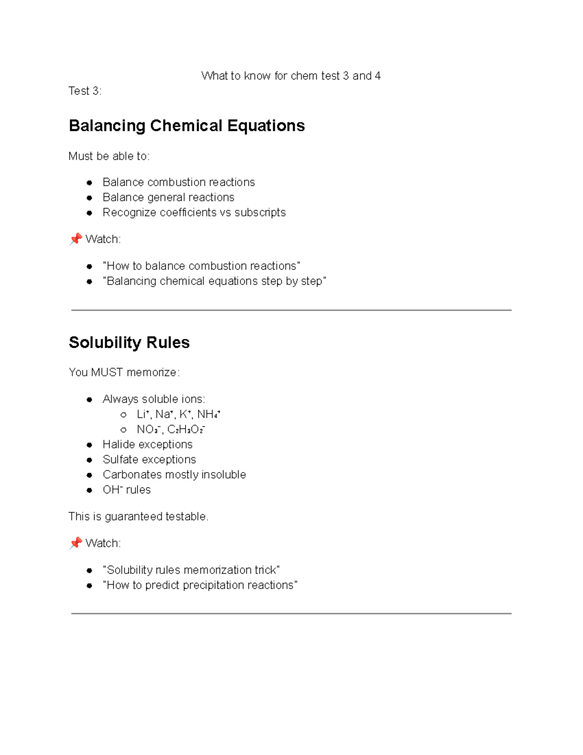 Chem 3 & 4 Study Notes for Tests 3 & 4: Key Concepts & Tips - Studocu