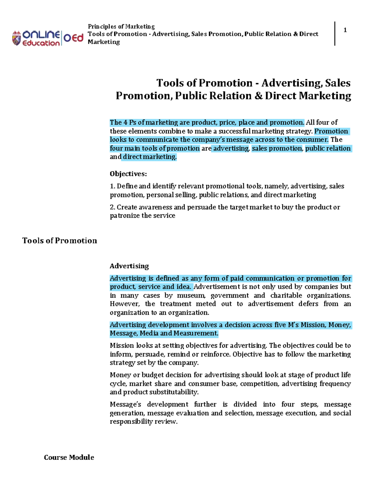 Week 014 Principles of Marketing: Promotion Tools Overview - Studocu