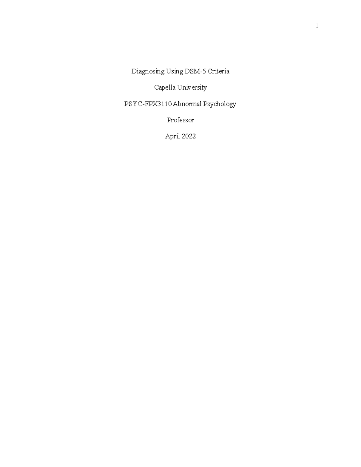PSYC-FPX3110 DSM-5 Diagnosis and Treatment Options for Clients - Studocu