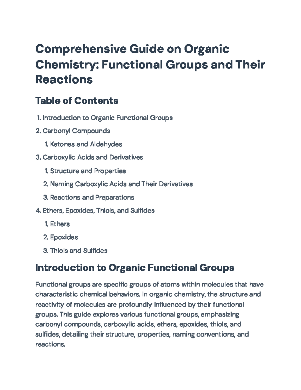Comprehensive Guide to Organic Chemistry: Functional Groups & Reactions ...