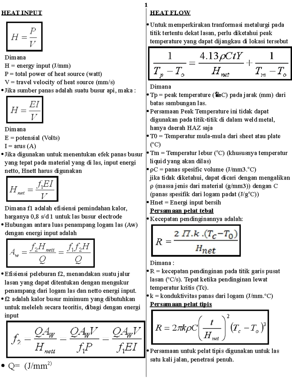 Note Teknologi Pengelasan 6 - Heat Input & Heat Flow Equations - Studocu