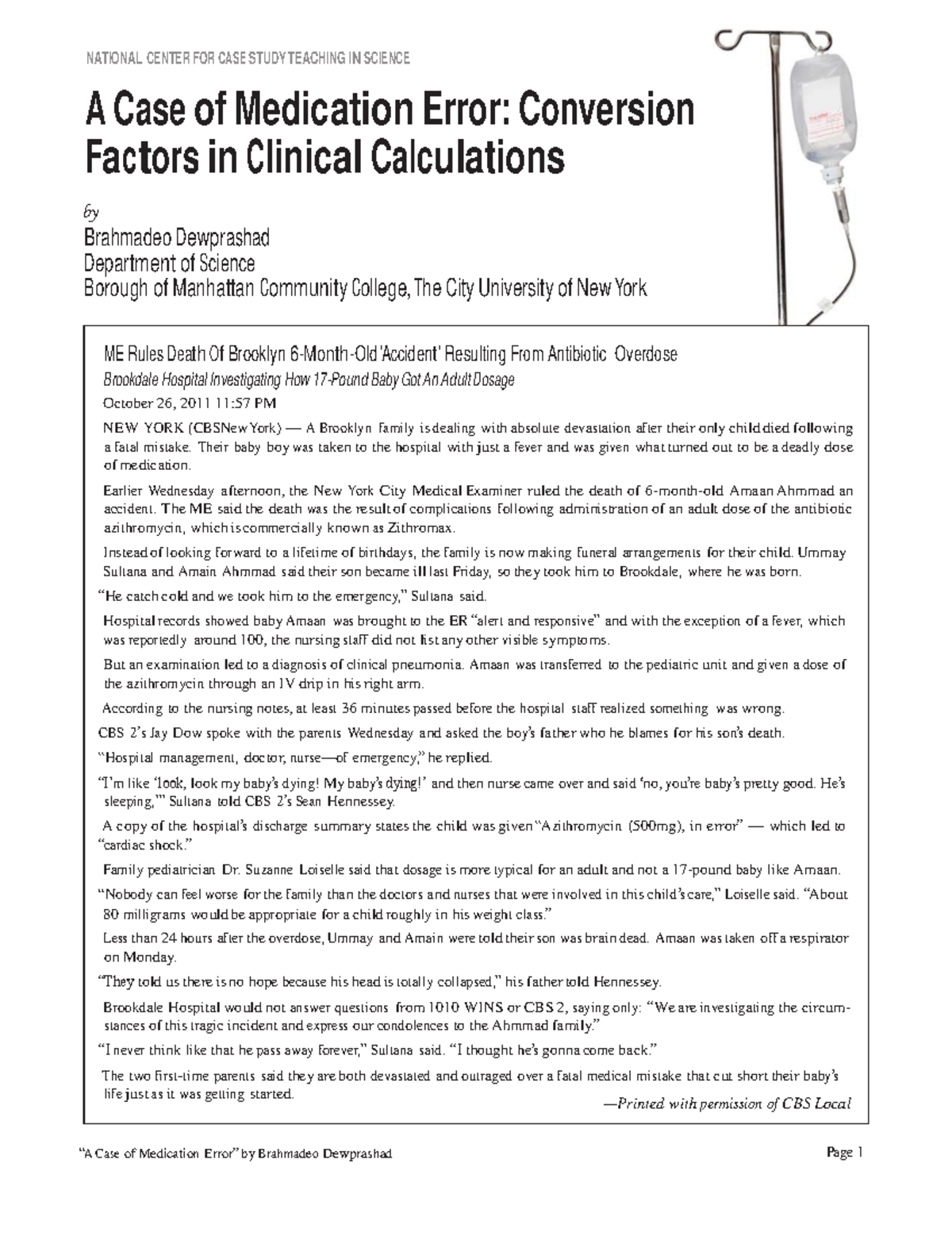 Case Study 1: Dosing Error in Pediatric Medication Administration - Studocu