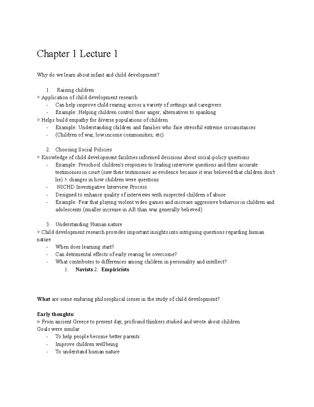 Chapter 1 Lecture 1: Insights into Infant and Child Development - Studocu