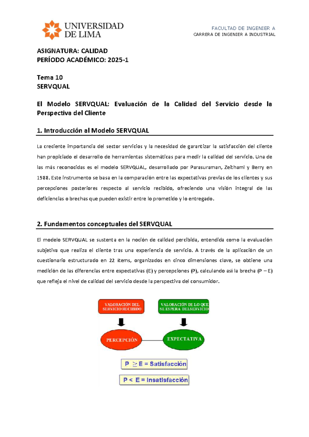 2025-1 TEMA 10 - Modelo SERVQUAL: Evaluación de la Calidad del Servicio ...
