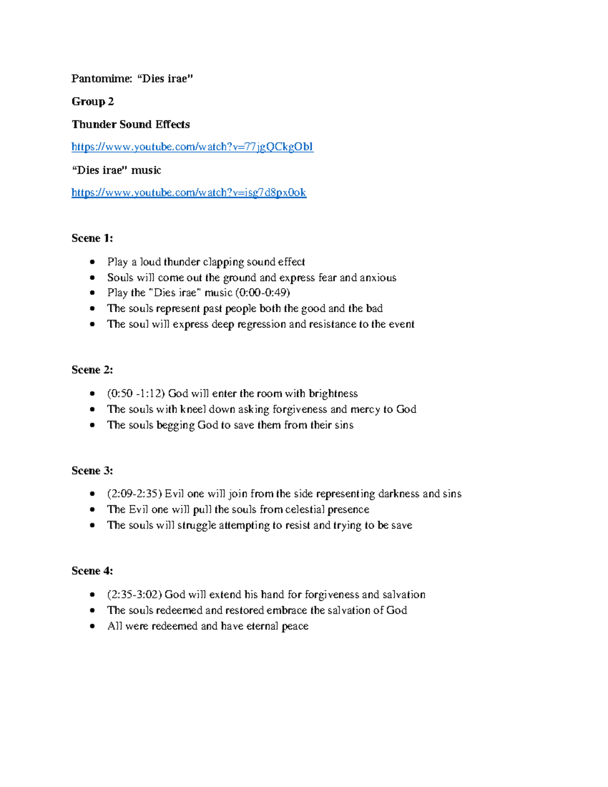 Pantomime Script: 'Dies Irae' Group 2 Performance Outline - Studocu