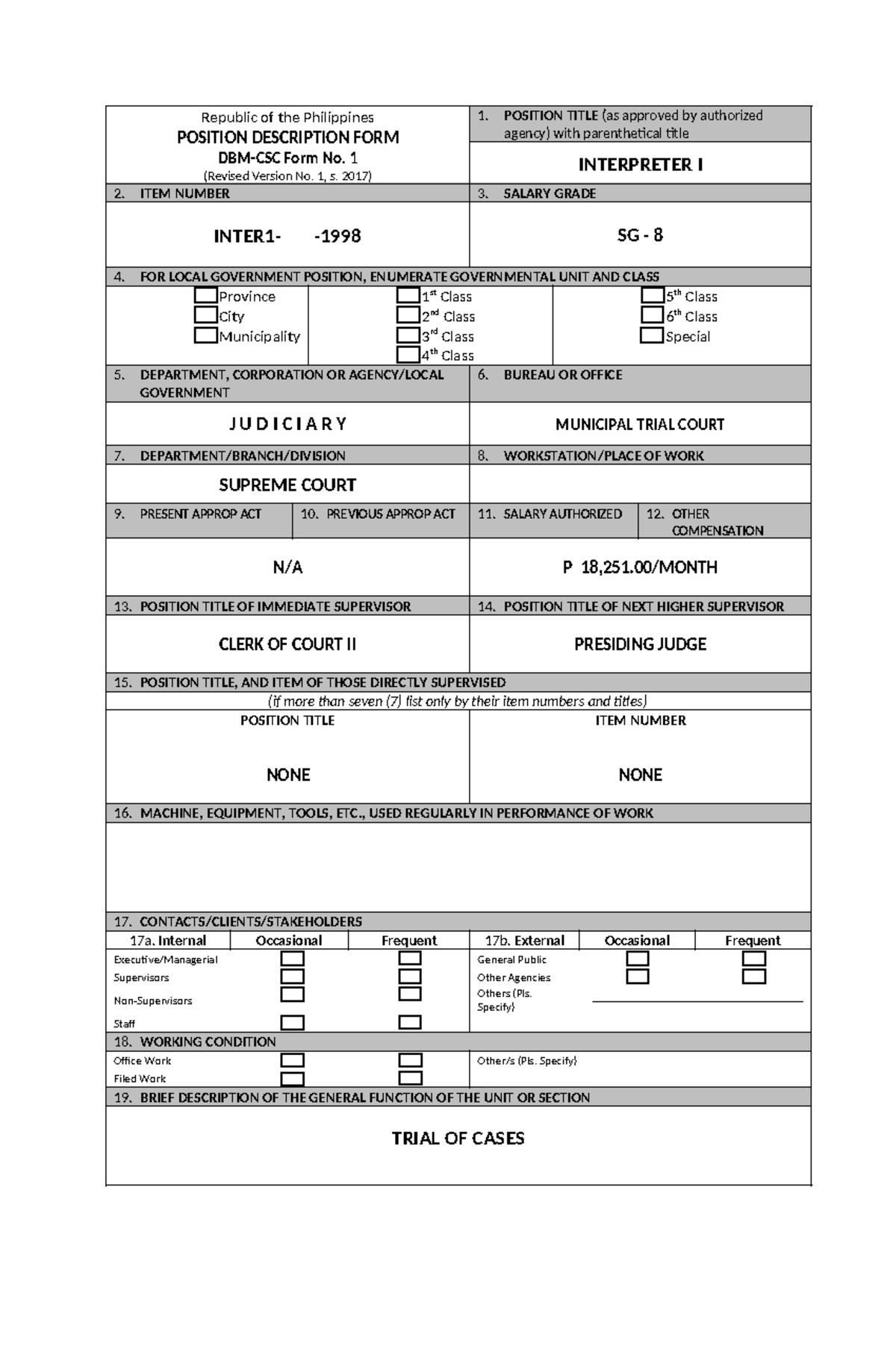 Position Description FORM - INTERPRETER I (SG-8) - Studocu