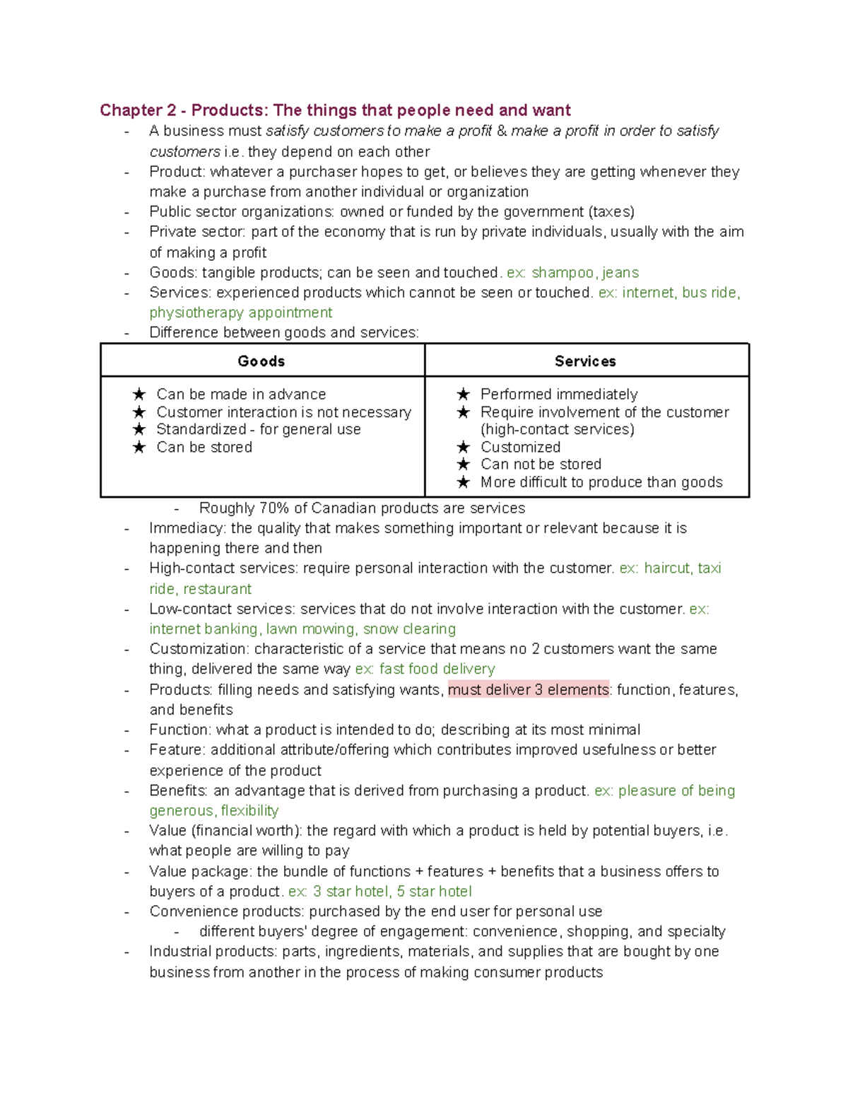 Chapter 2: Understanding Products and Their Role in Business - Studocu