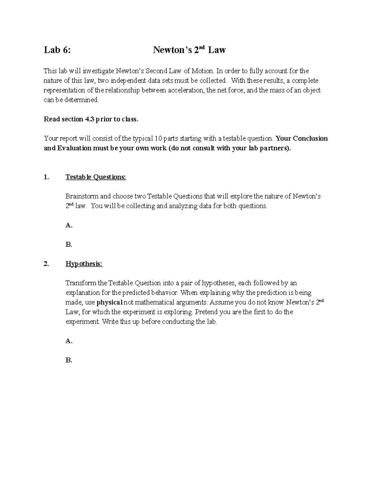 PHY111L Lab 6: Exploring Newton's 2nd Law of Motion - Studocu