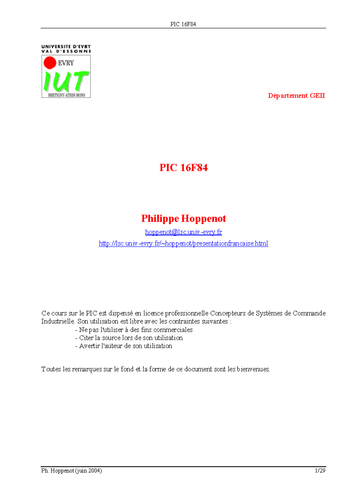 Exercices sur le PIC 16F - Documentation GEII 2023 - Studocu