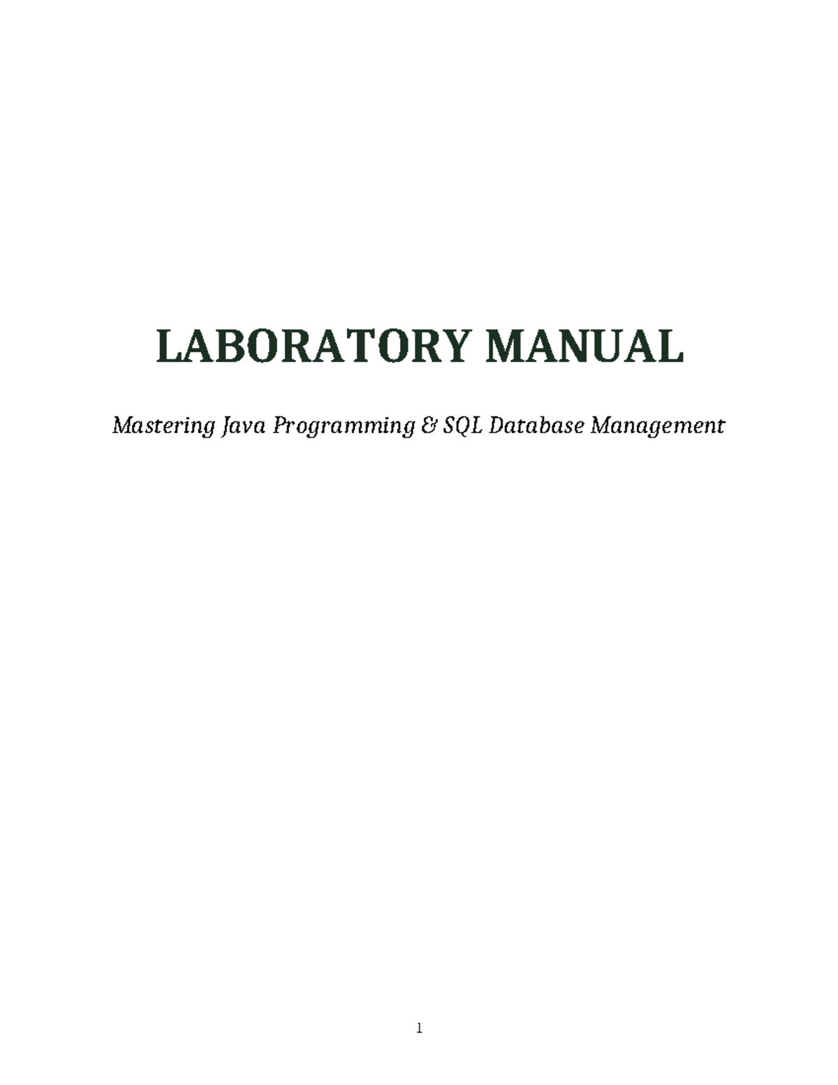 LAB MANUAL: Java Programming & SQL Database Management 1 - Studocu