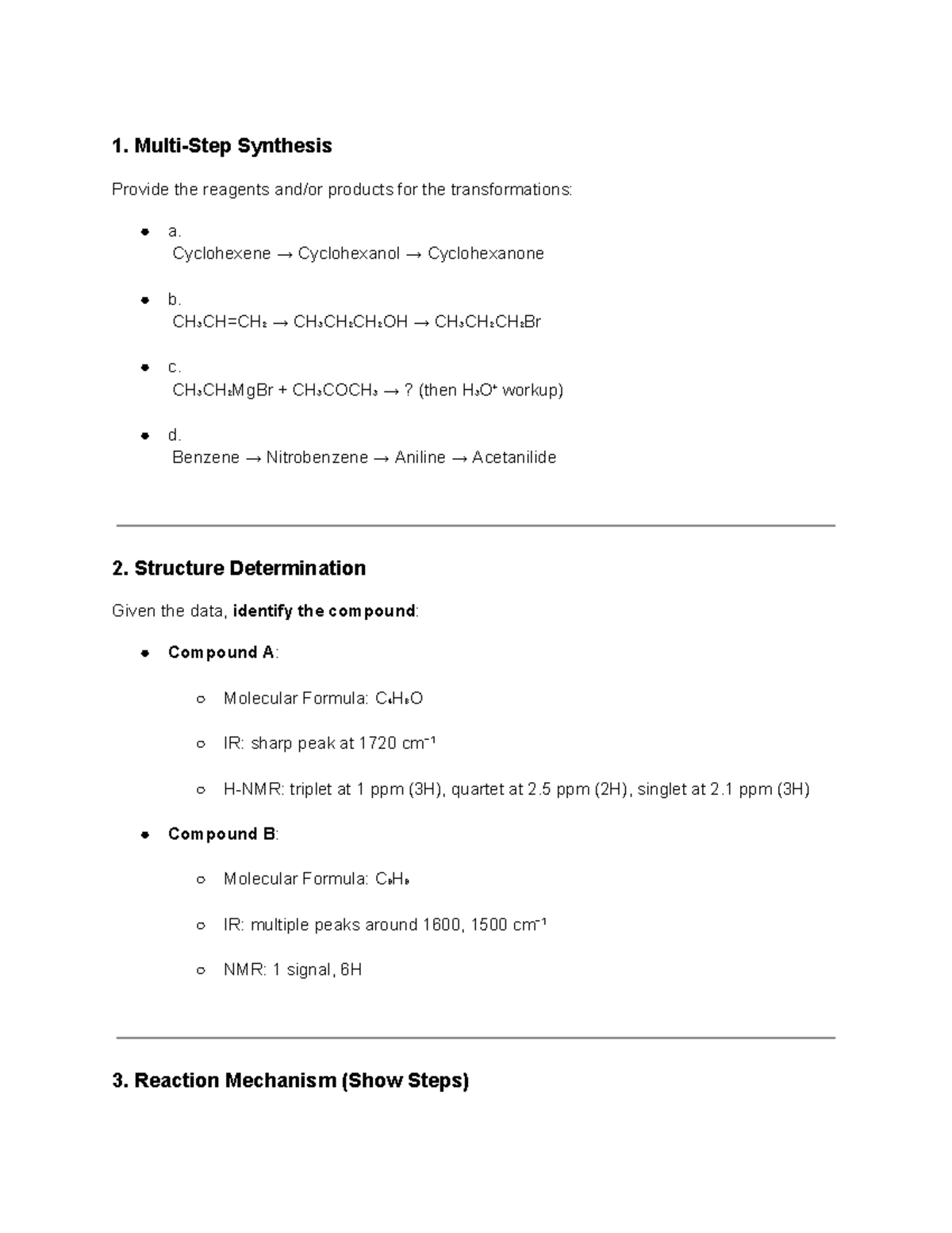 ORGO 1 Practice: Synthesis, Structure, Mechanisms & Reactions - Studocu