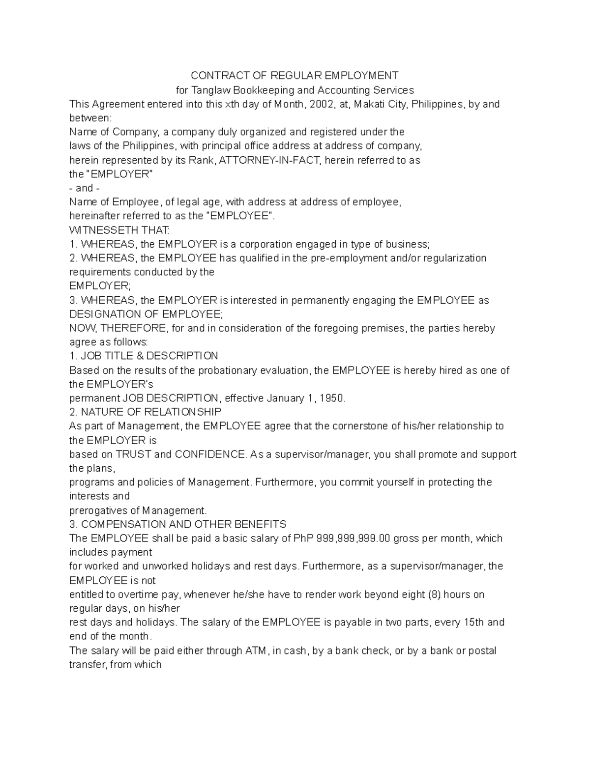 Contract OF Regular Employment - CONTRACT OF REGULAR EMPLOYMENT for ...