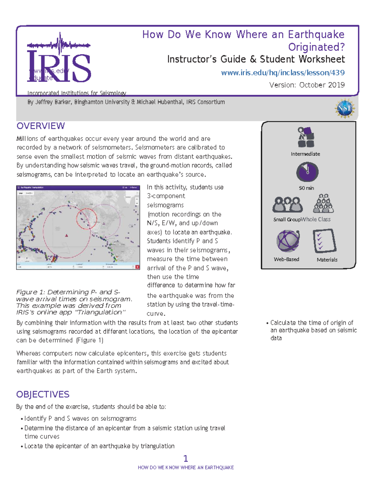 Earthquake Location Activity: Understanding Seismic Waves and ...