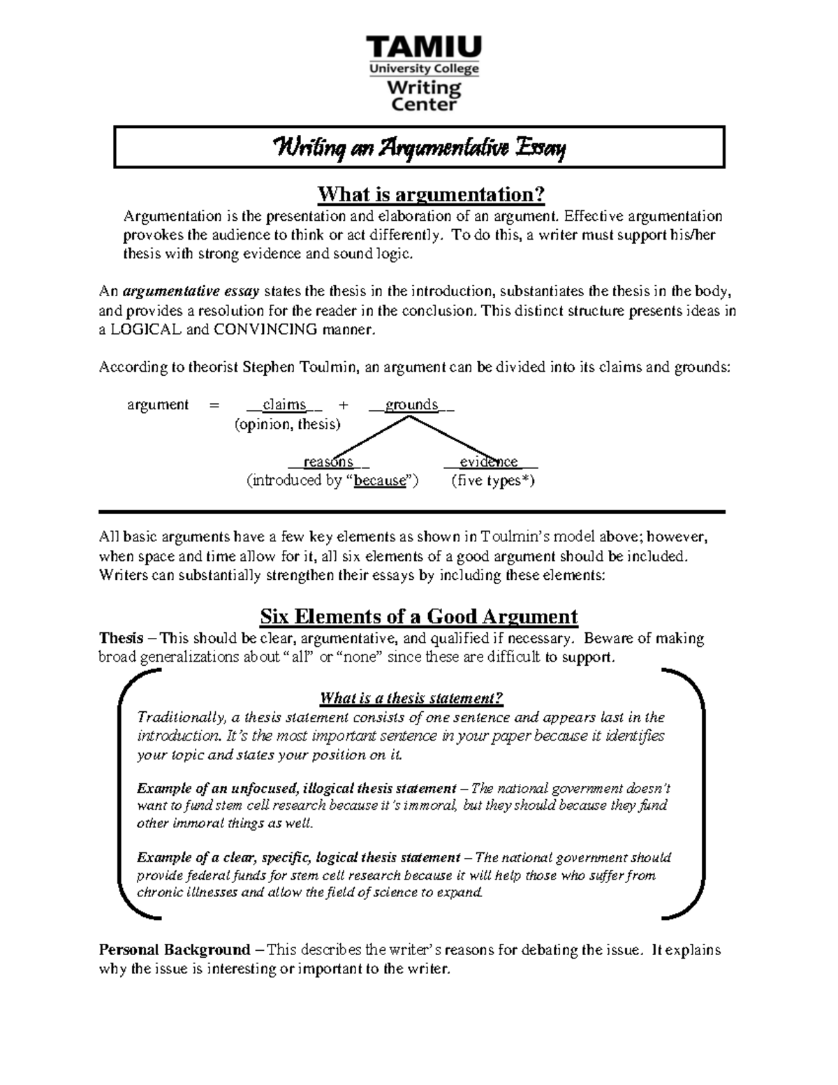 CDA Writing an Argumentative Essay: Elements and Structure Guide - Studocu
