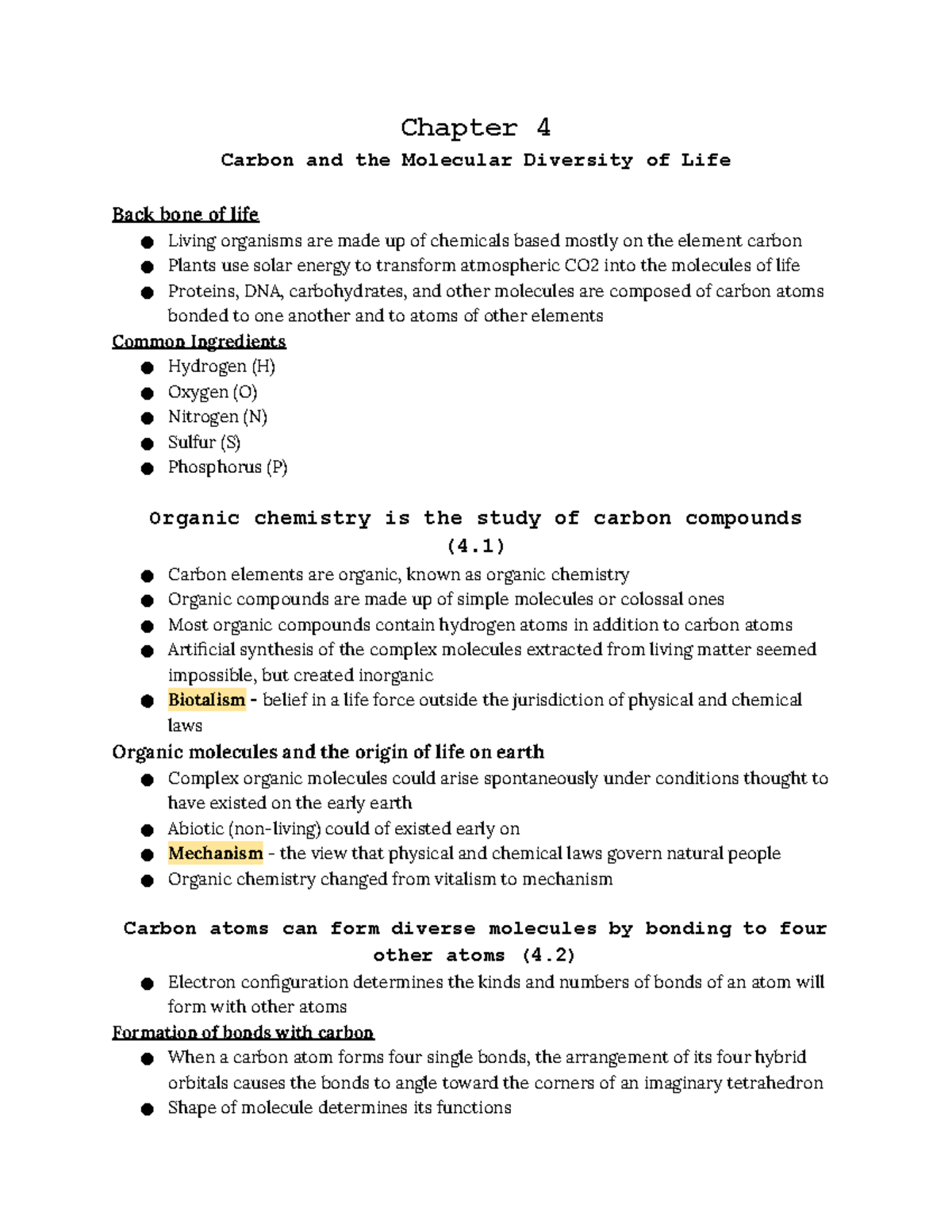 AP Bio Chapter 4: Carbon and Molecular Diversity Notes - Studocu