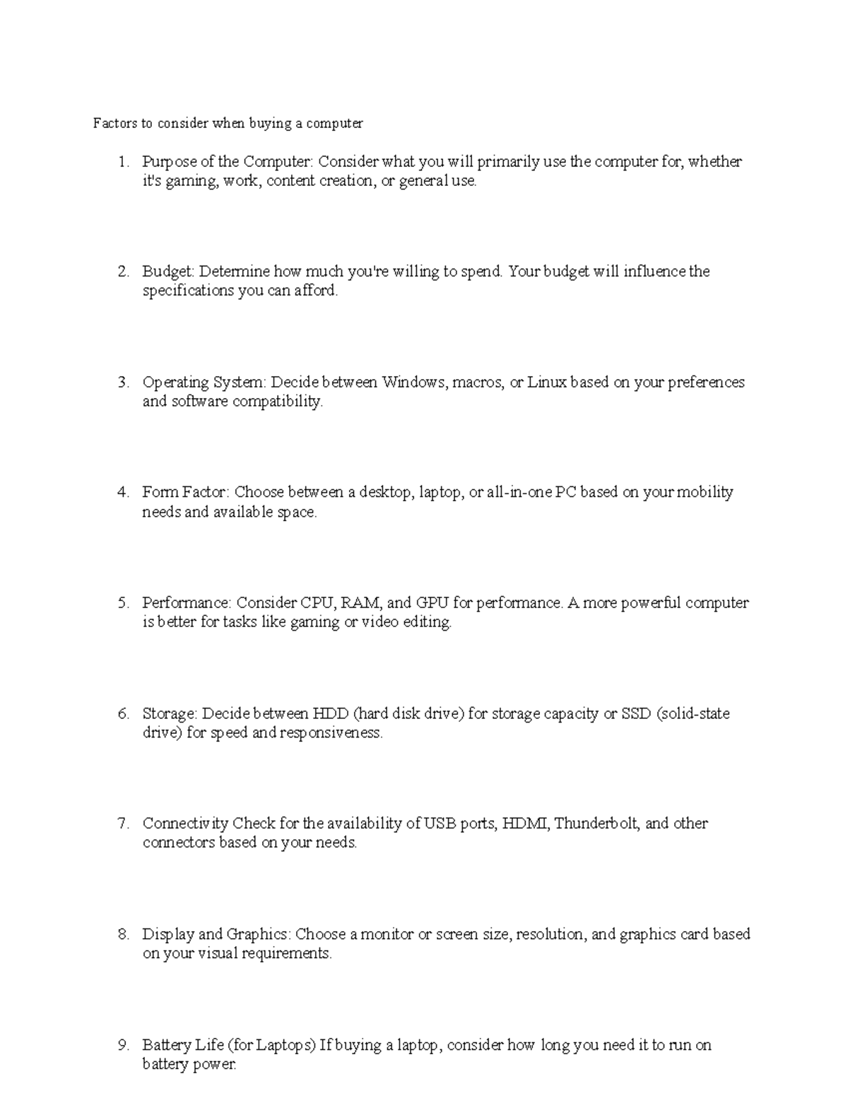 IT Notes on Computer Buying Considerations & Monitor Classes - Studocu