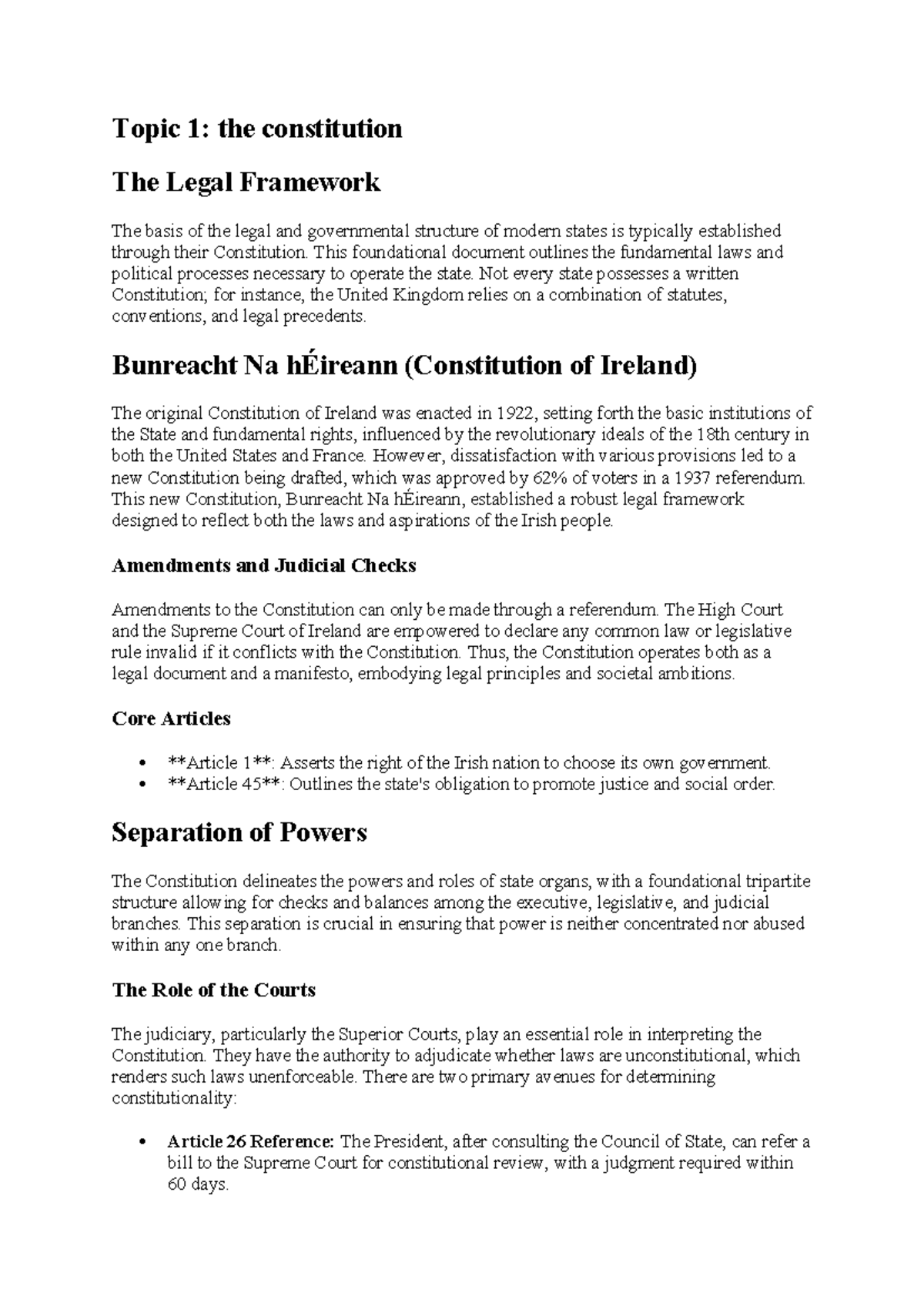 Intro to Law Exam Notes - Revision for Legal Framework Topics - Studocu
