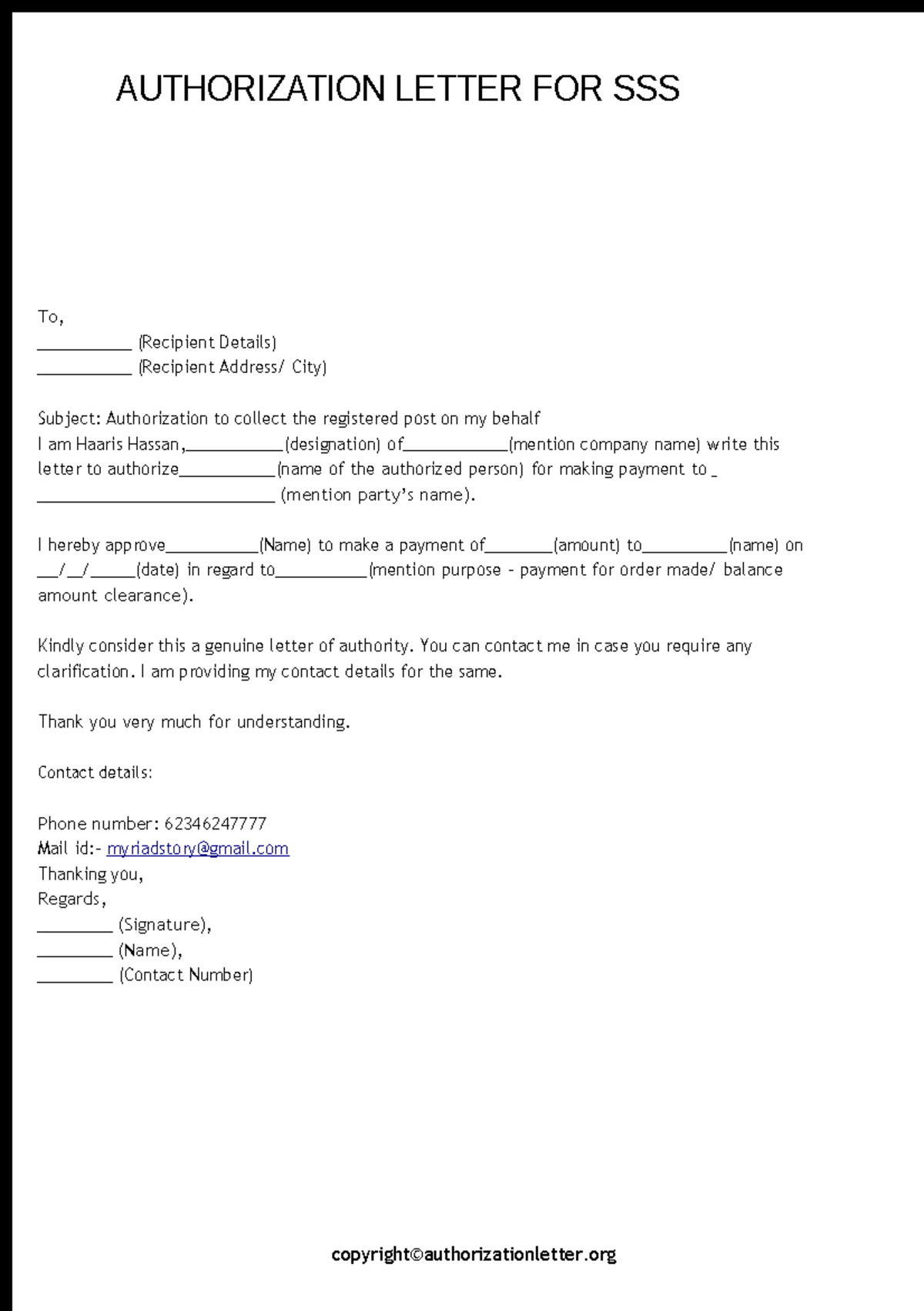 Authorization Letter Template for SSS Transactions Payment - Studocu