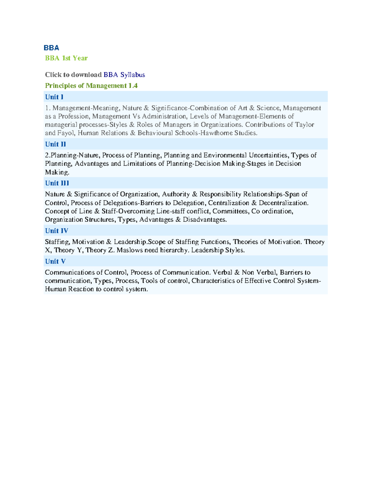 BBA-I - BBA BBA 1st Year Click to download BBA Syllabus Principles of ...