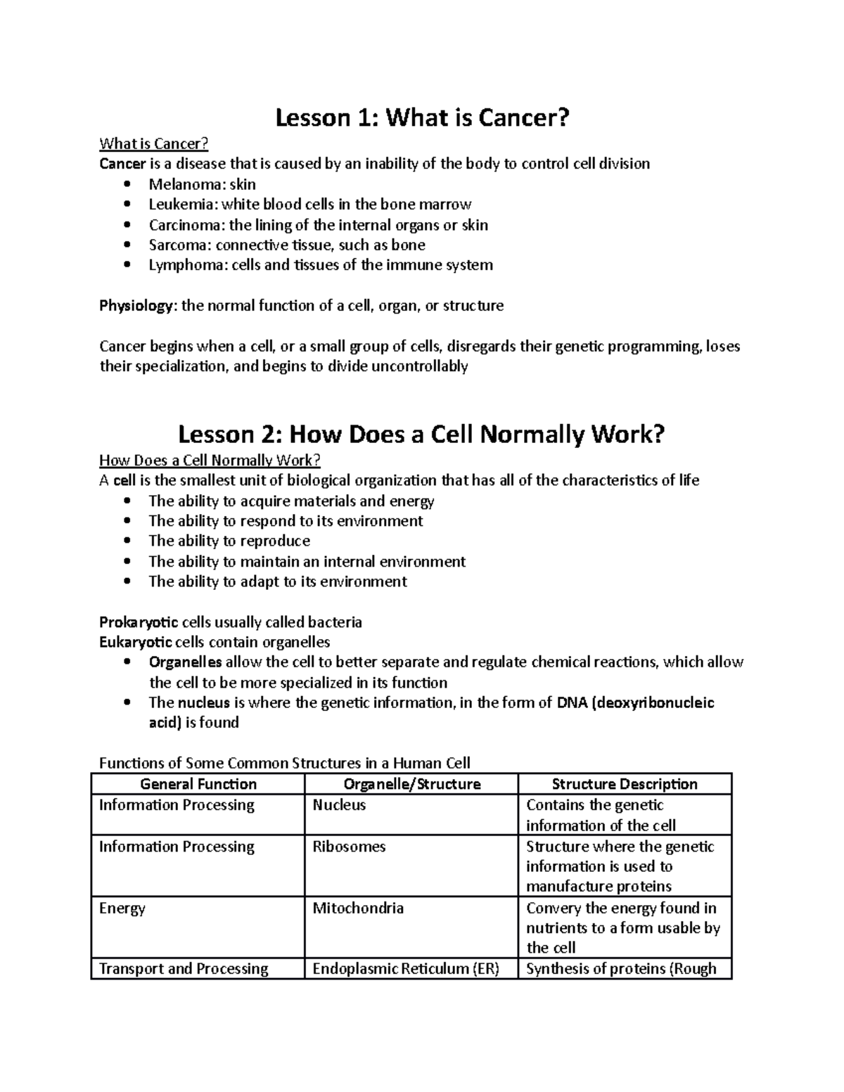 Whole Cancer Unit - biol 1302 - Lesson 1: What is Cancer? What is ...
