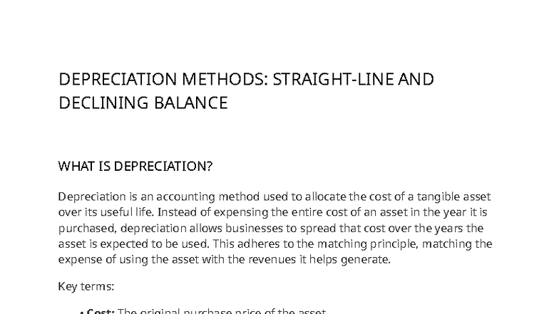 Depreciation Methods: Straight-Line & Declining Balance Explained - Studocu