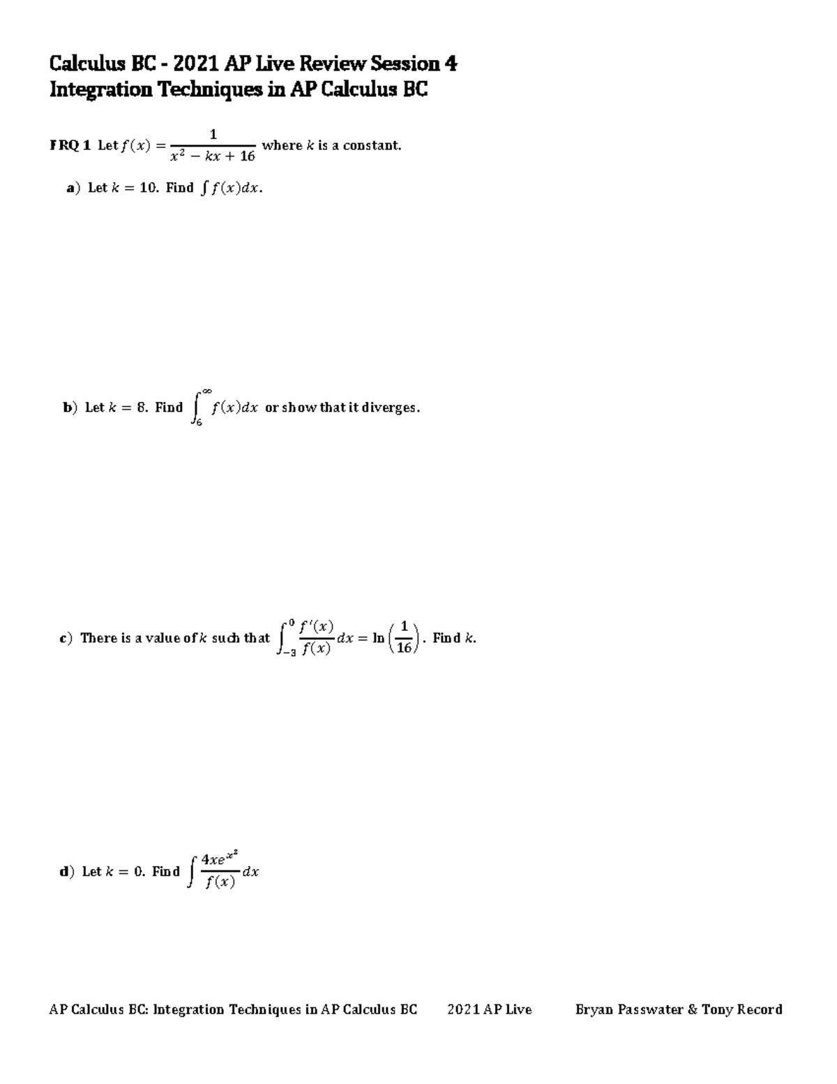 AP Calculus BC - Live Review Session 4 - Integration Techniques in AP ...