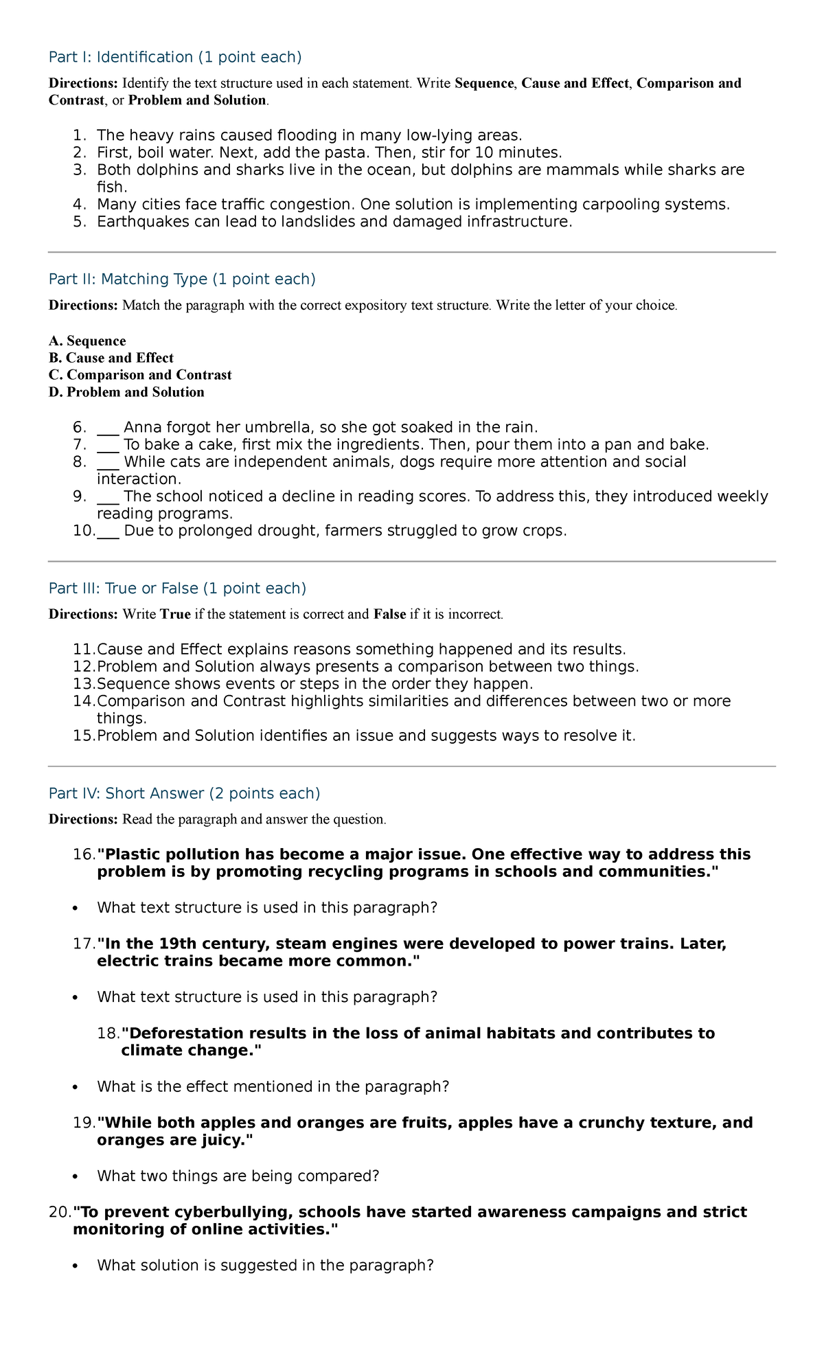 ENG 101: Structures Activity - Identifying Text Structures and Types ...
