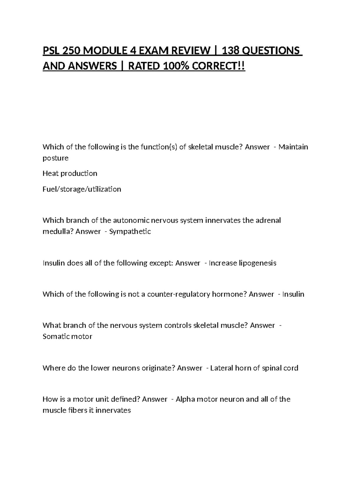 PSL 250 Module 4 Exam Review: 138 Questions & Answers (100% Correct ...