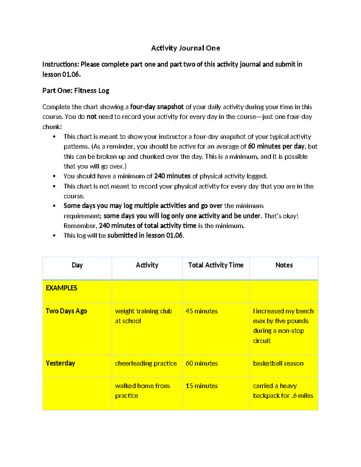 01.06 Activity Journal One - FLVS Fitness Lifestyle & Design 2024 - Studocu