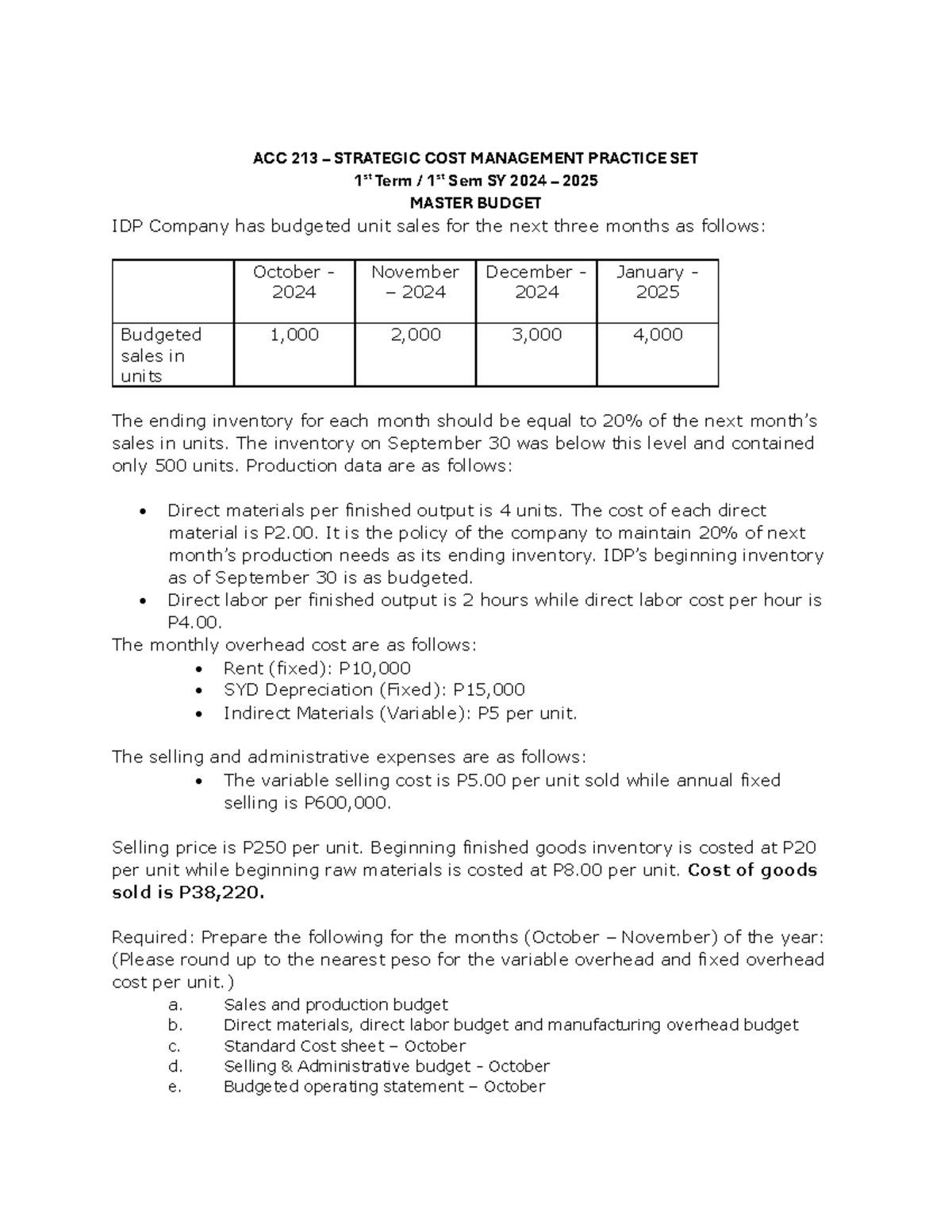 Strategic Cost Management Practice Set - ACC213 (1st Sem SY 2024-2025 ...