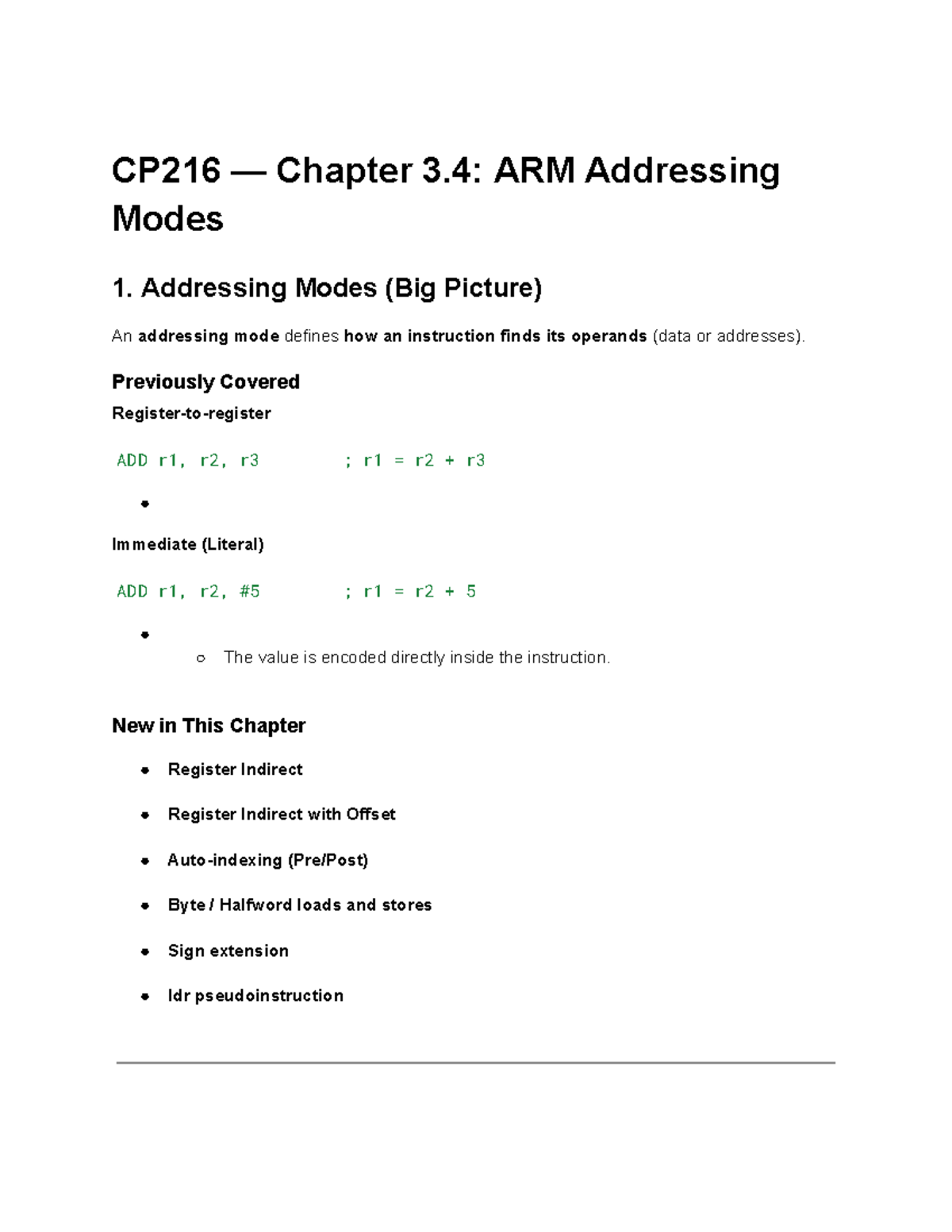 CP216 Lecture Notes: ARM Addressing Modes Overview - Studocu