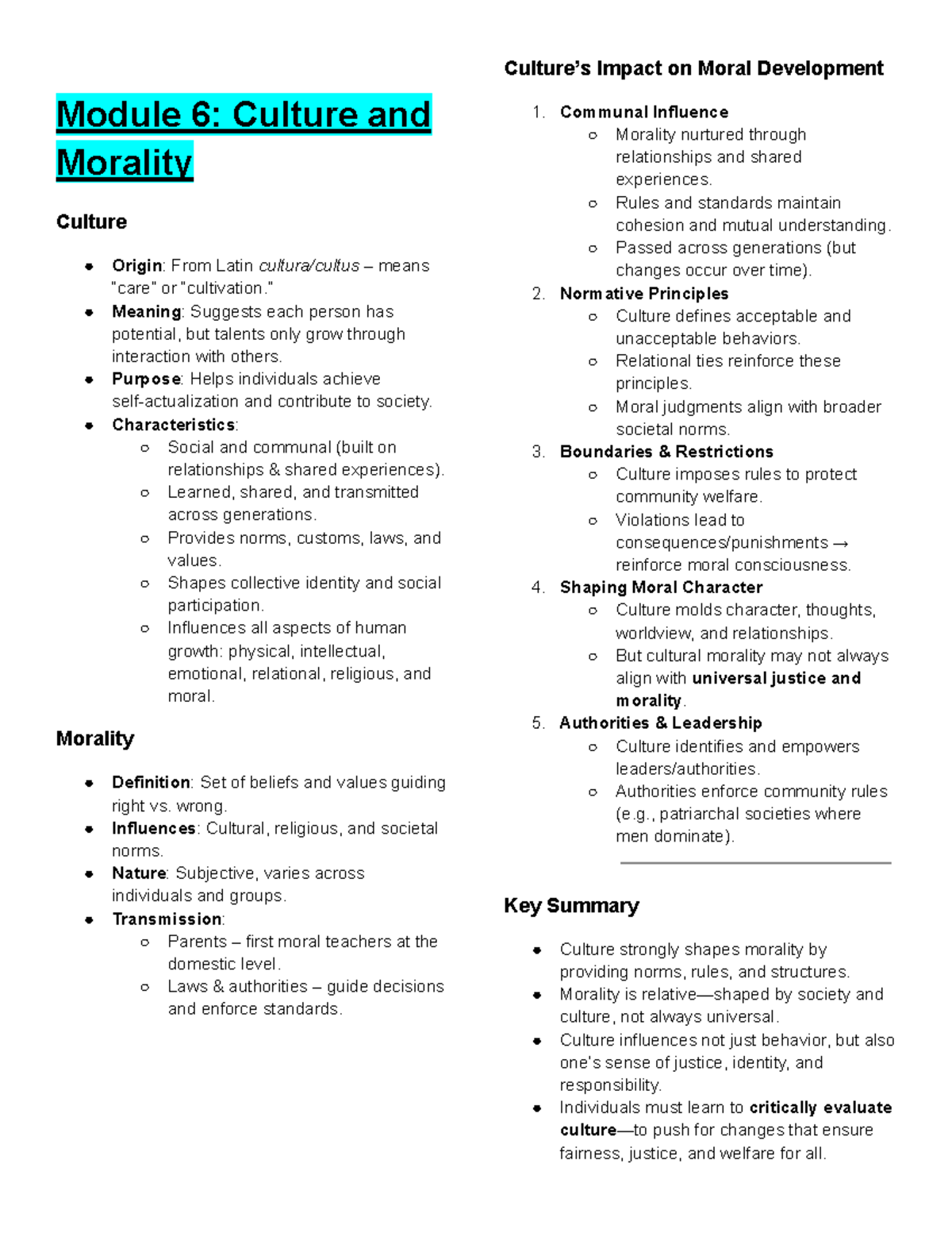 Ethics P2: Culture, Morality, and Universal Values in Human Development ...
