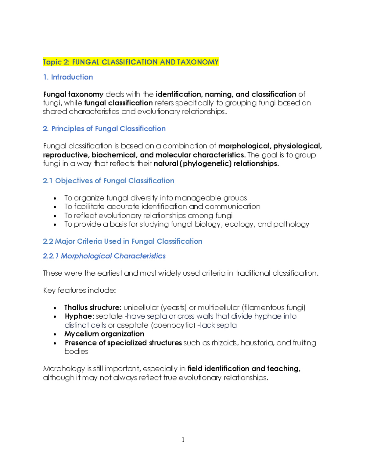 BOTA 233 Mycology: Fungal Classification and Taxonomy Overview - Studocu