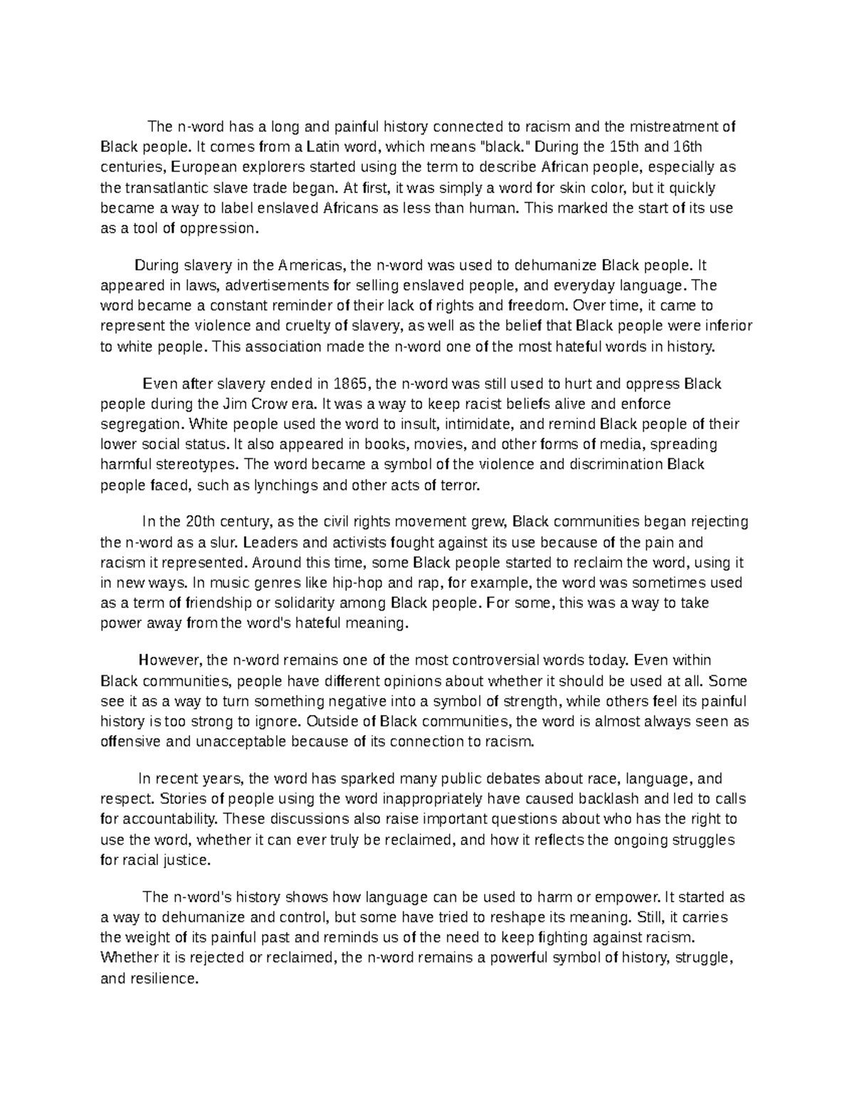 History of the “n-word” - Google Docs - The has a long and painful ...