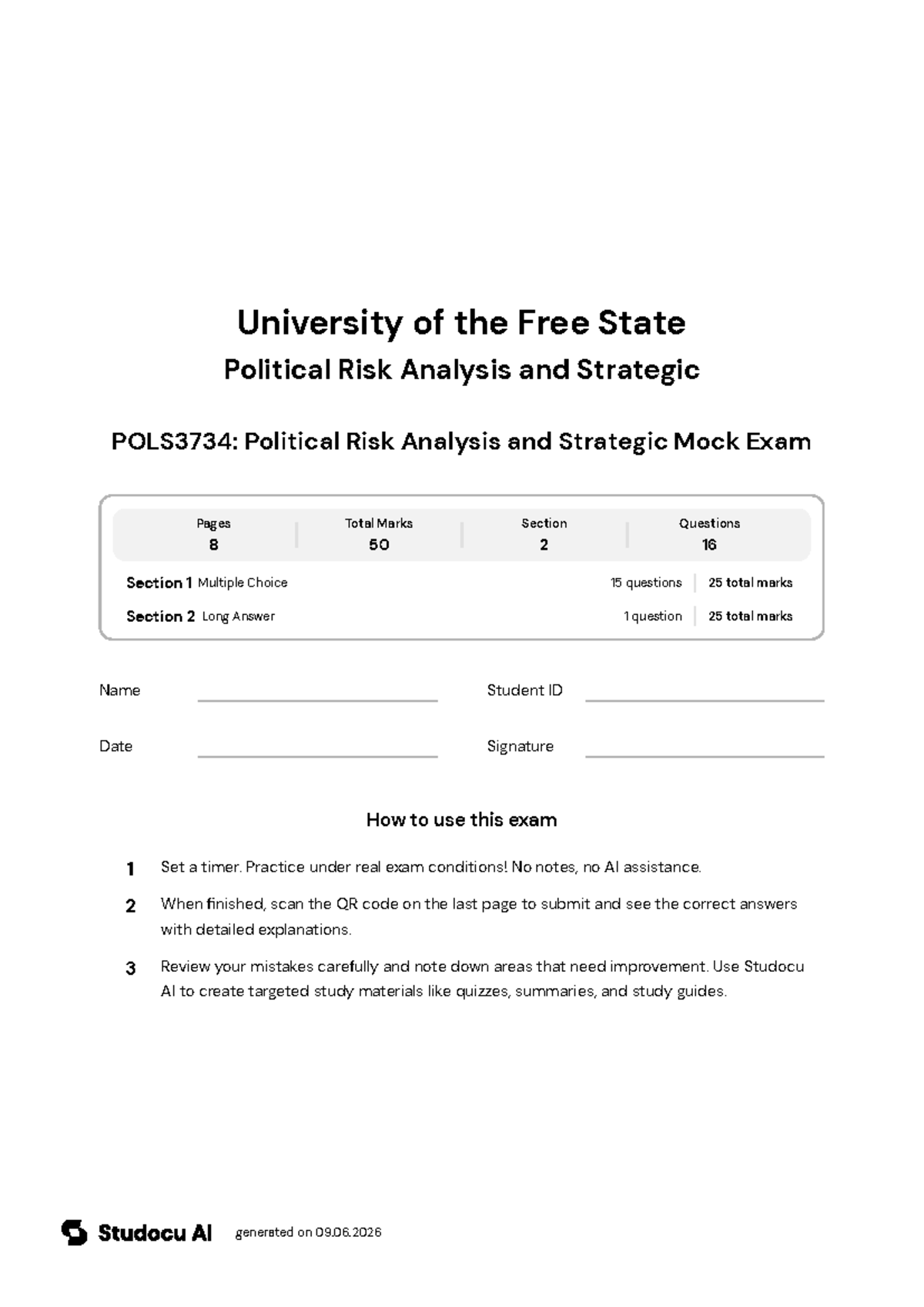 POLS3734: Political Risk Analysis Mock Exam - Studocu