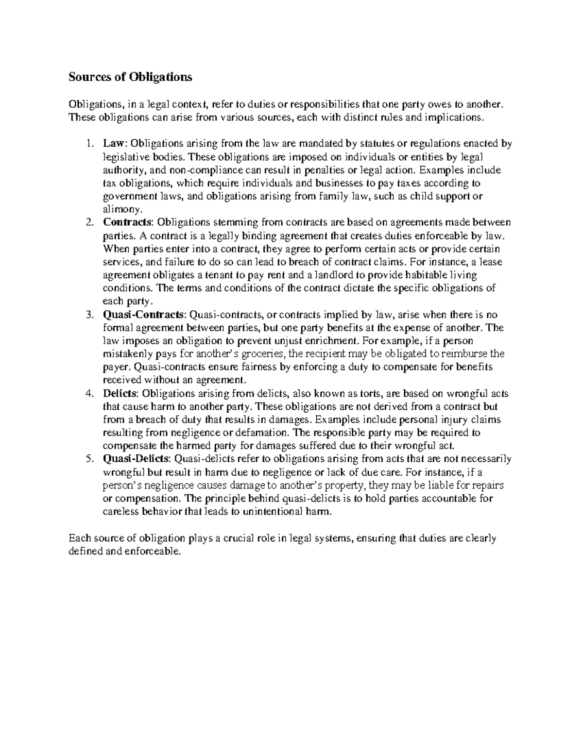 Sources of Obligation in Law: Key Concepts and Examples - Studocu