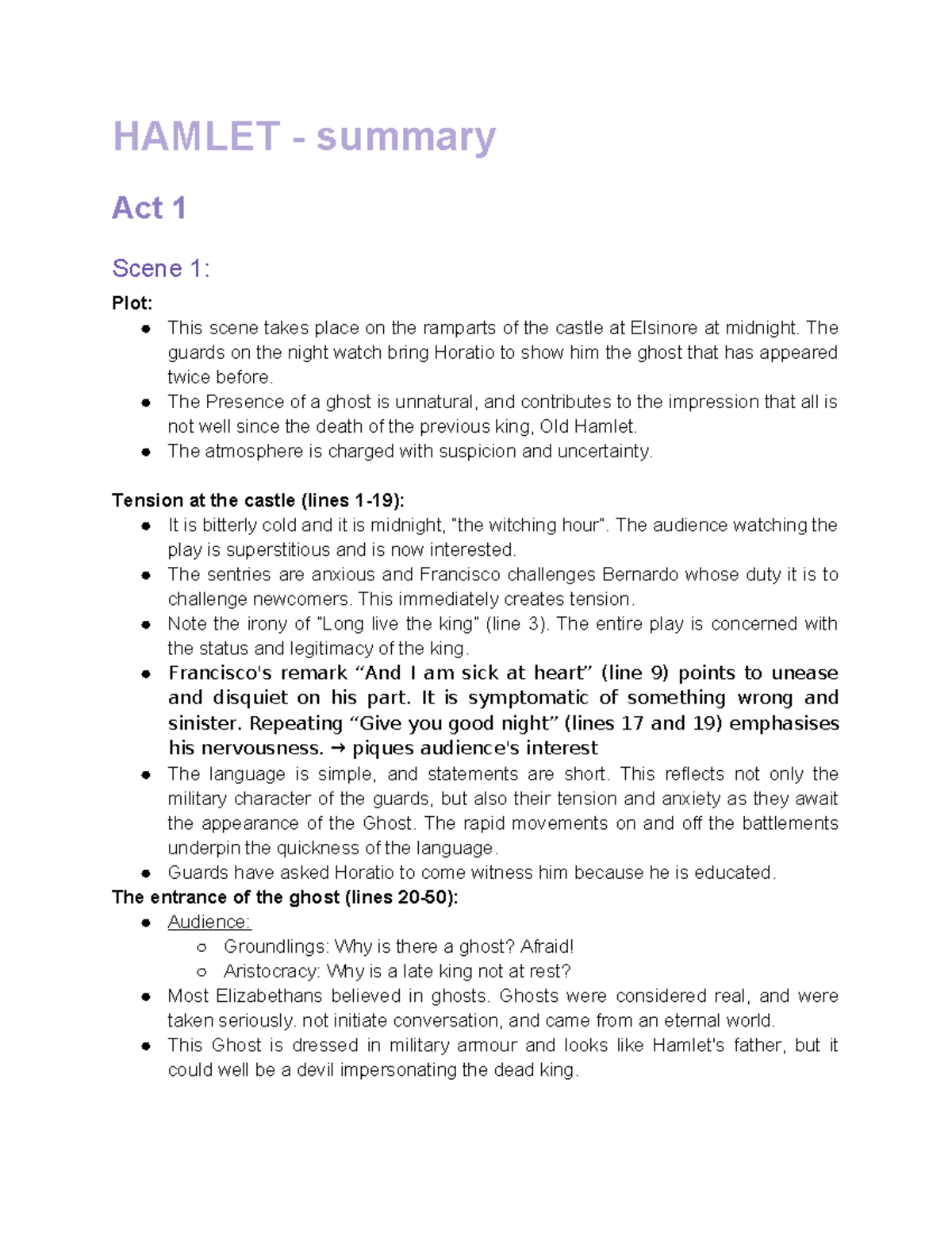 HAMLET (ENG 101) Comprehensive Summary of Acts 1-3 - Studocu