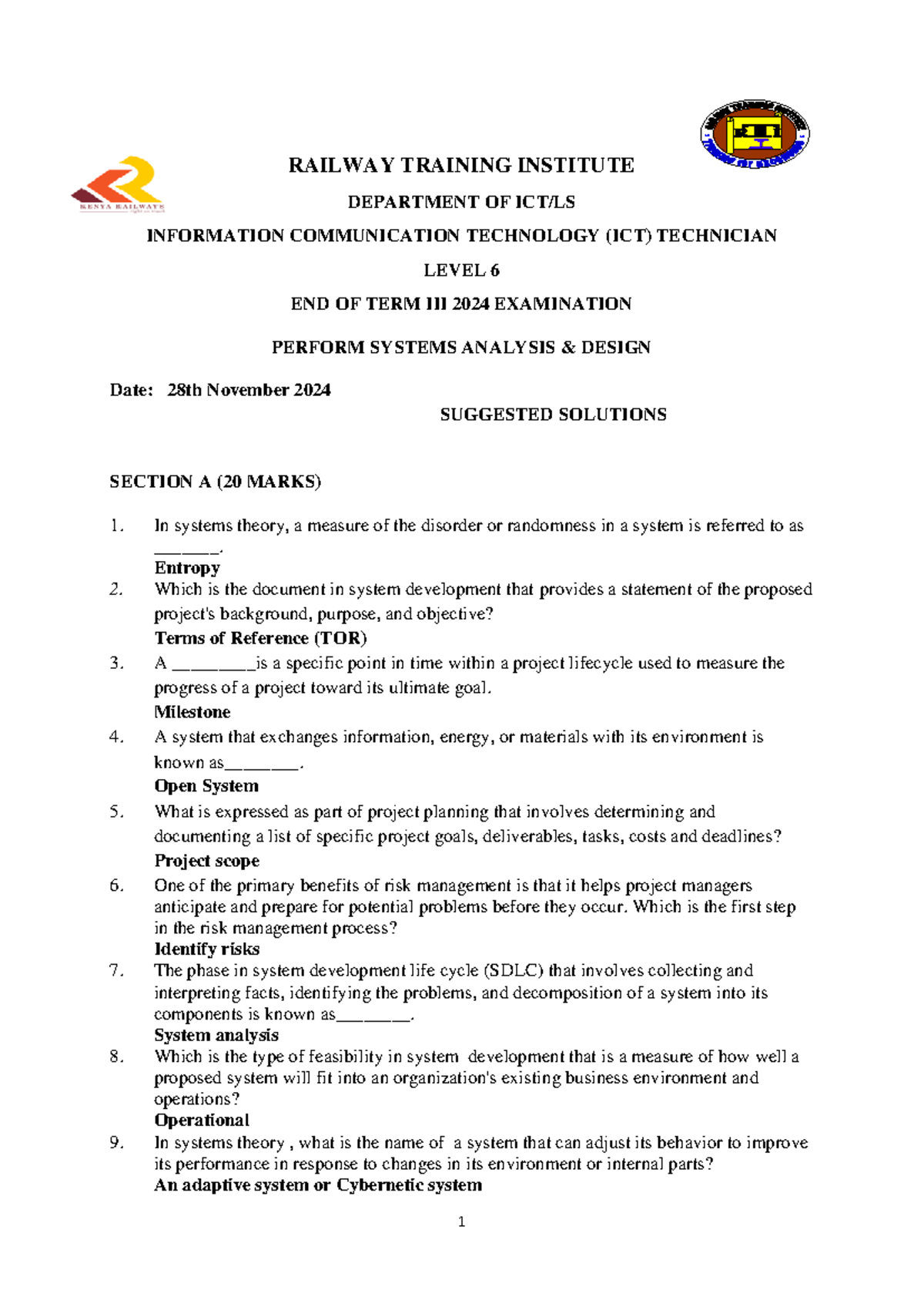 Perform SAD EOT Marking Scheme - RAILWAY TRAINING INSTITUTE DEPARTMENT ...