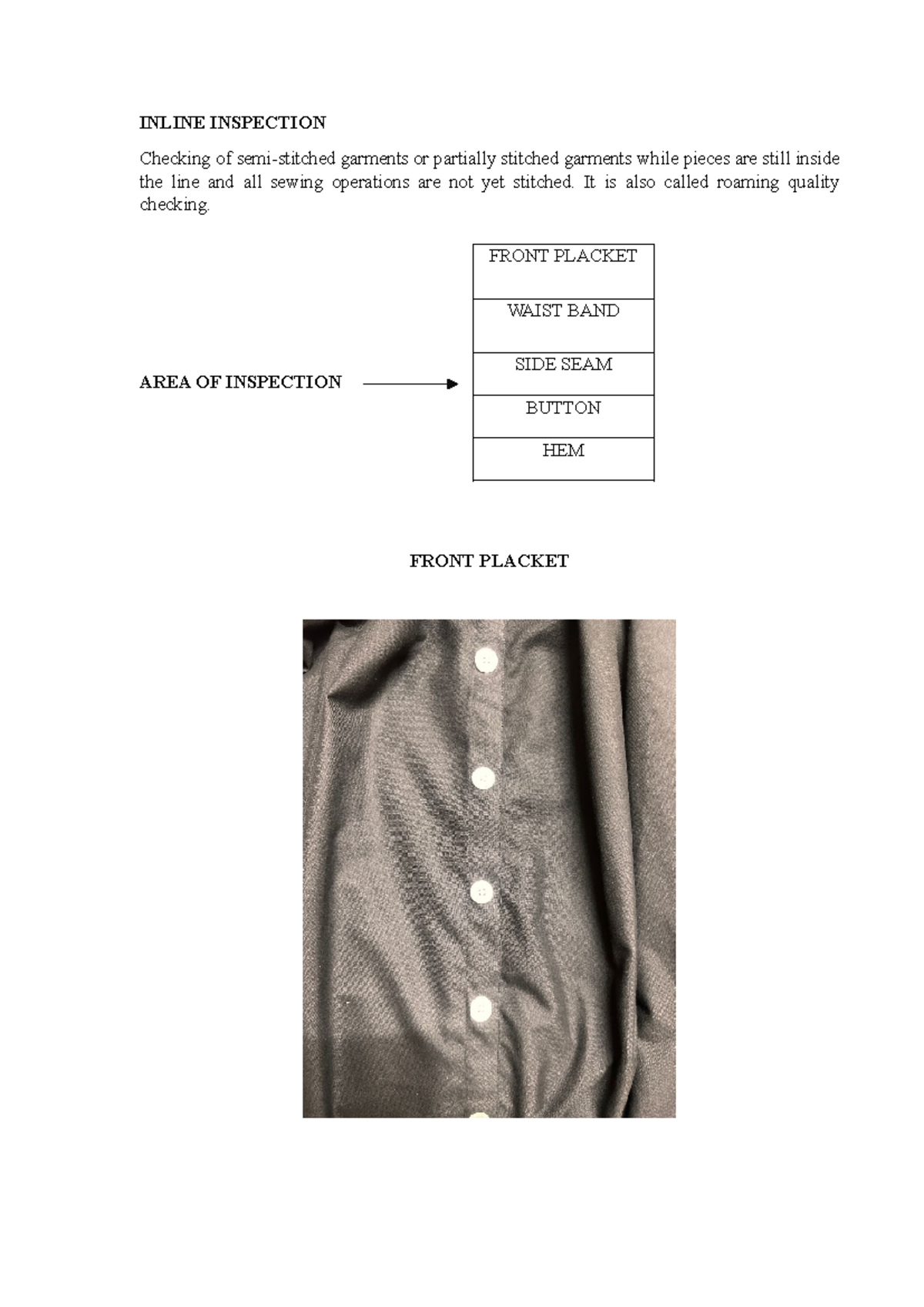 Inline Inspection 1 - Jury Work: Garment Quality Assessment - Studocu