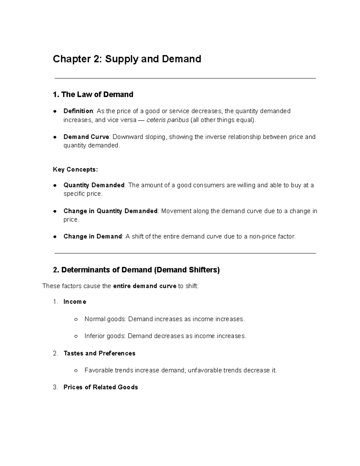 Chapter 2: Supply and demand concepts and key determinants - Studocu