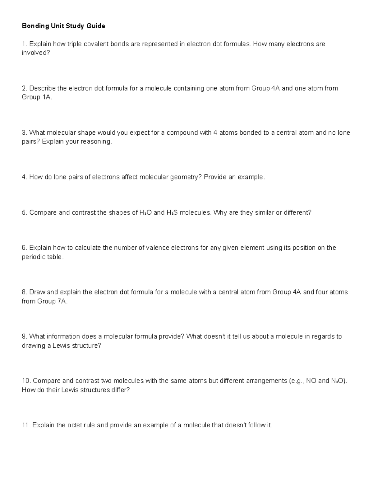 Chem 101: Study Guide for the Bonding Unit Exam and Concepts - Studocu
