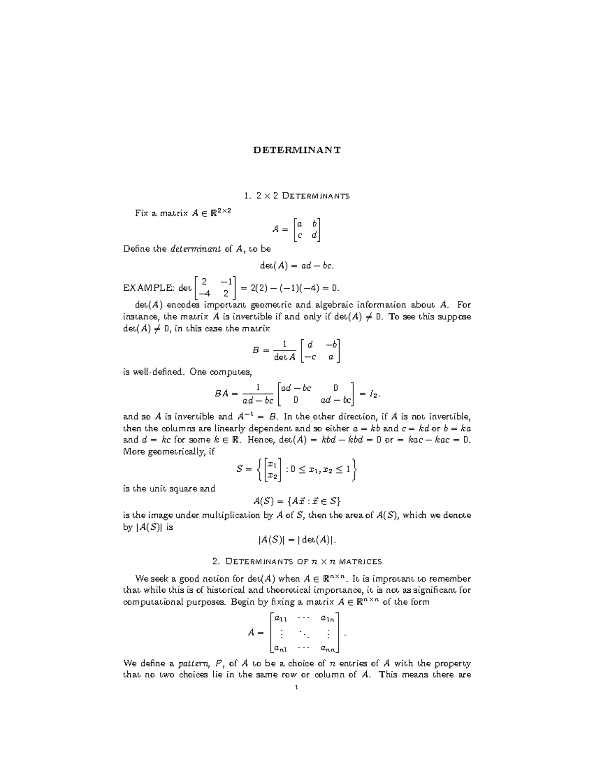Determinants: Key Concepts and Properties (MATH 101) - Studocu
