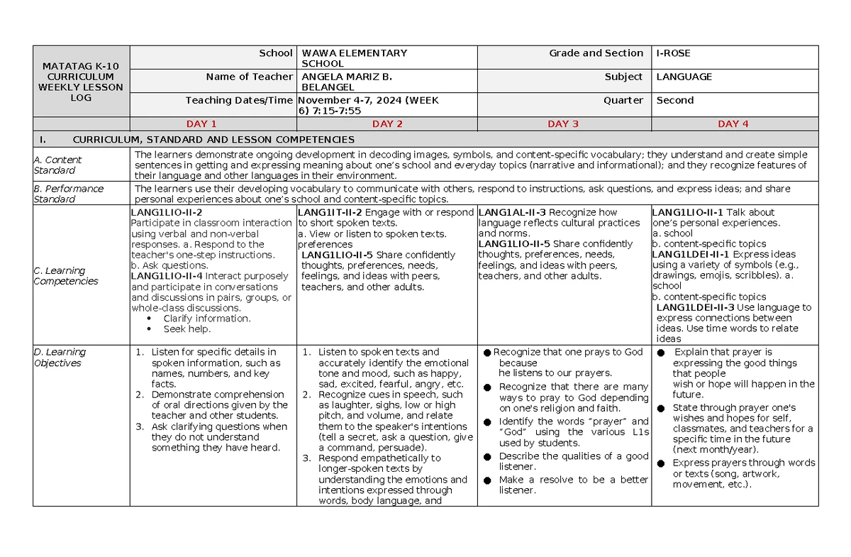 Makabansa Week 6 Lesson Plan Q2 - Family Roles & Responsibilities - Studocu