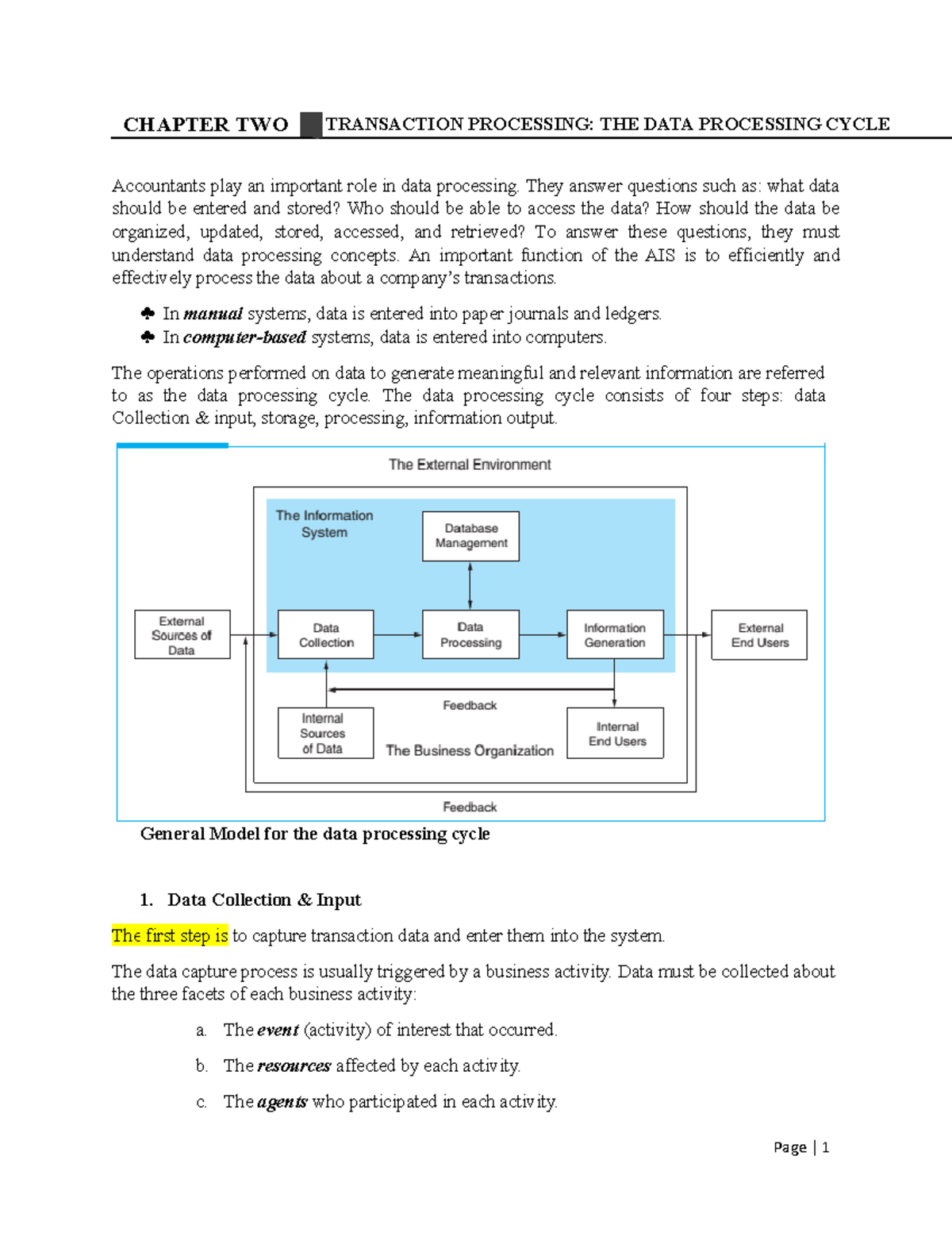 Chapter 2: Data Processing Cycle in AIS BMC - AIS - Studocu
