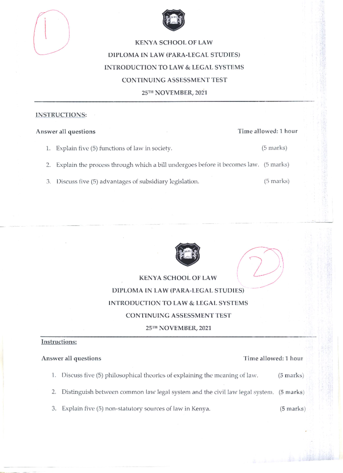 Introduction to Law & Legal Systems CAT0001: Assessment Test Notes - Studocu