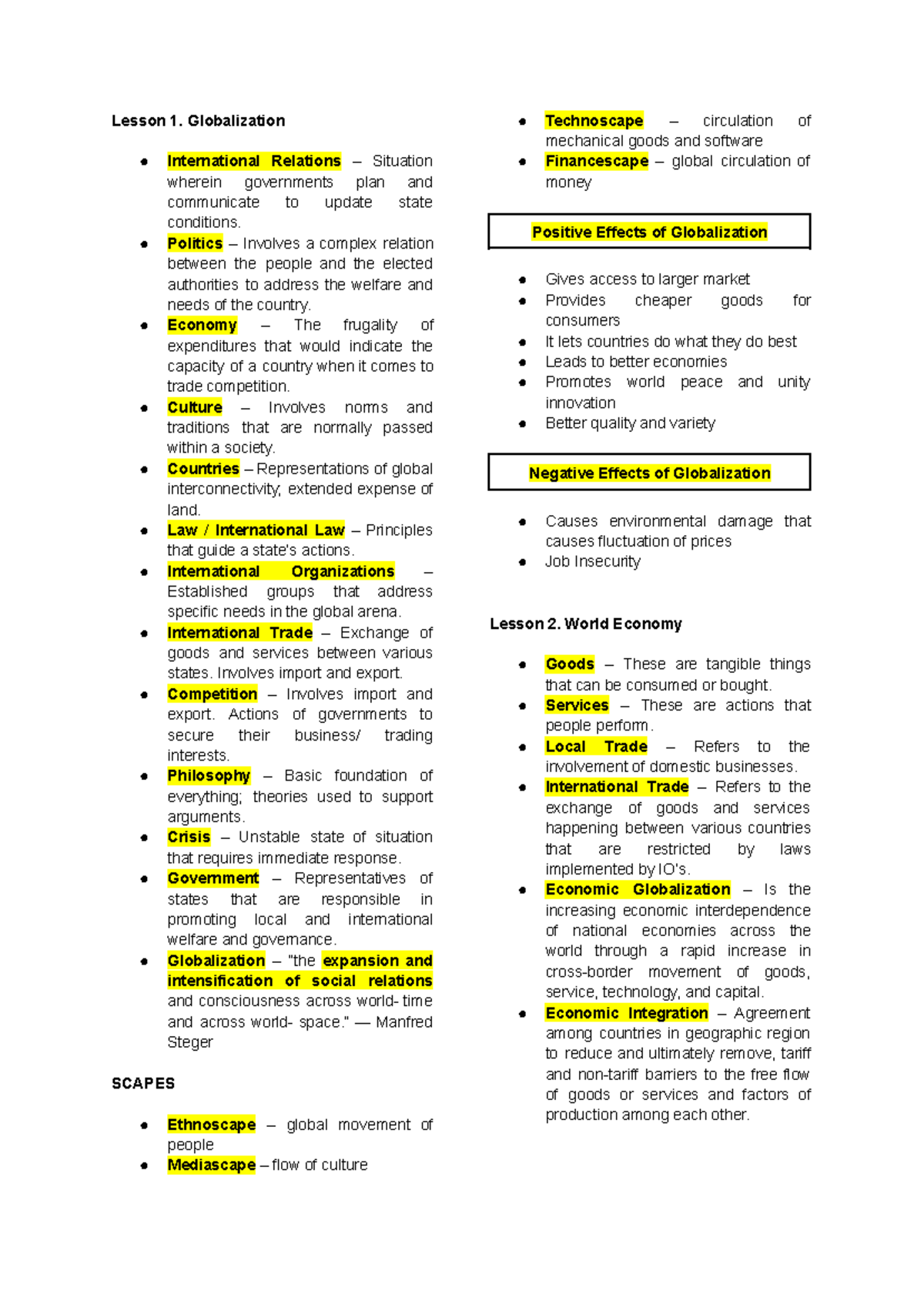 TCWN01G. Lesson 1 & 2: Globalization and World Economy Overview - Studocu